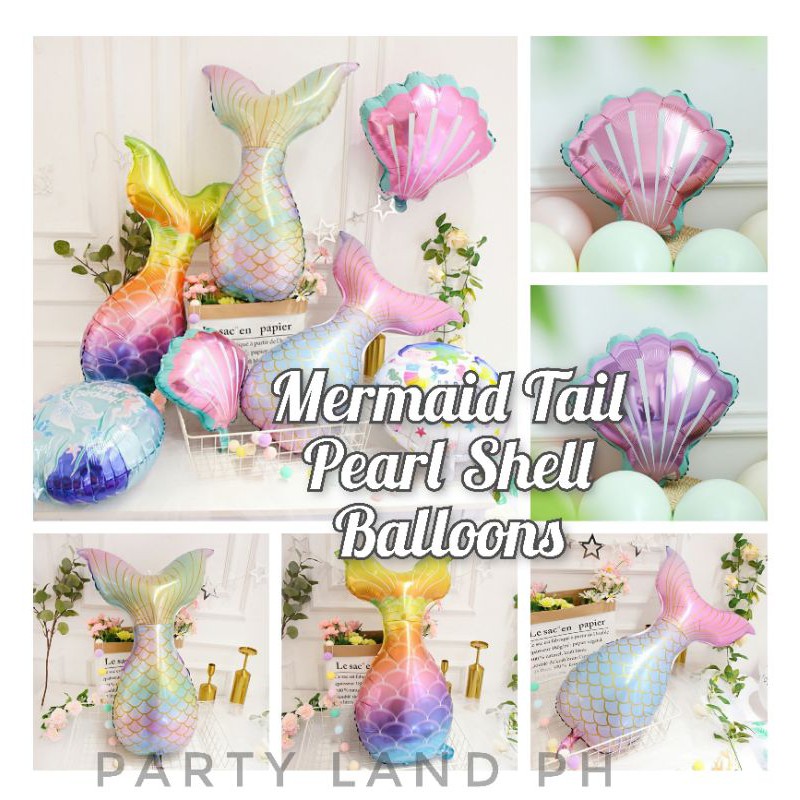 Big Mermaid Tail Pearl Shell Foil Balloon Birthday Party Decoration ...