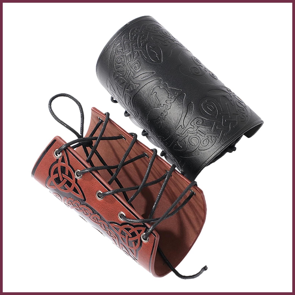 Medieval Buckle Bracers Vegvisir Symbol Embossed Leather Arm Armor ...