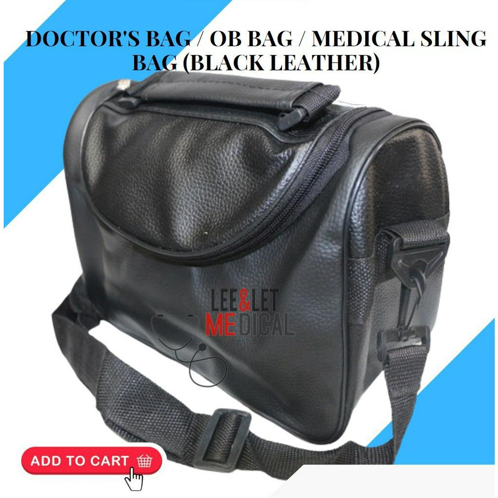 Doctor's Bag / OB Bag / Medical Sling Bag (Black Leather) | Portable ...