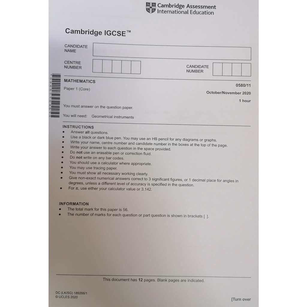 CAMBRIDGE INTERNATIONAL EXAMINATIONS MATHEMATICS PAPER 1 2020 | Shopee ...