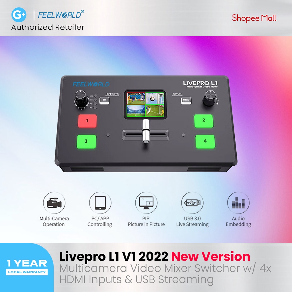 Feelworld LIVEPRO L1 V1 Multicamera Video Switcher with 4 x HDMI Inputs ...