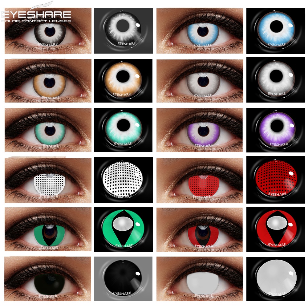EYESHARE 2pcs Cosplay Red White Large Diameter Eyes Cosmetic Colored ...