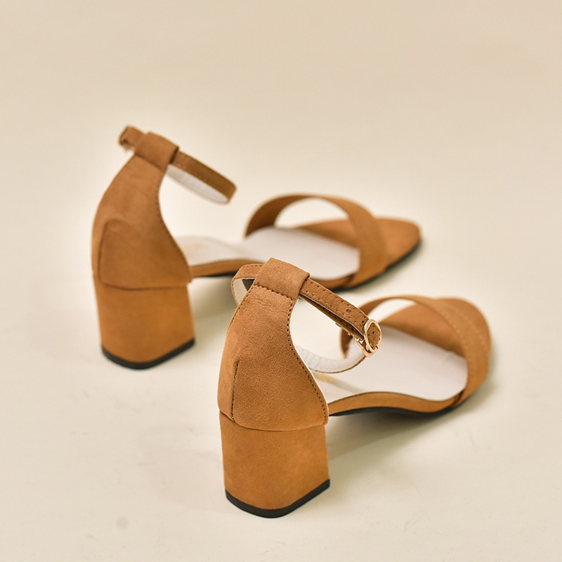 JEIKY Ladies BROWN Suede 2.5CM Block Heels Chunky Sandals#SS06 ...