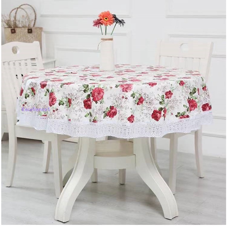 6Seater Flower Tablecloth Table Cover Waterproof Oil Proof round ...