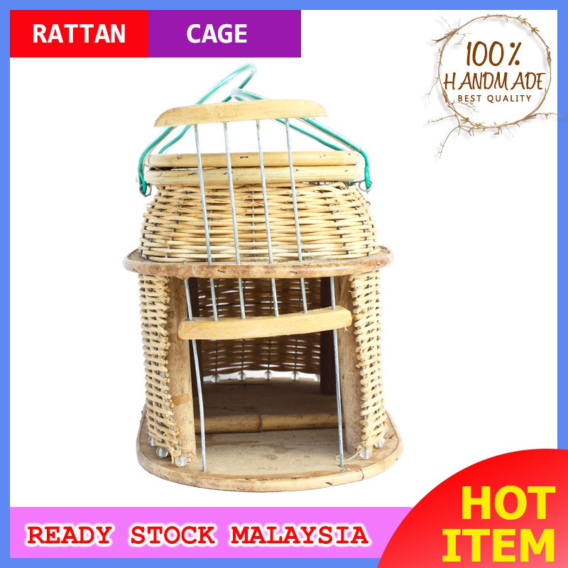 Rattan Bird Cage Handmade (BC68) With Storage Space And Handle (Sangkar ...