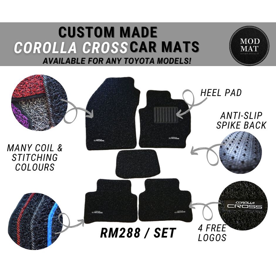 TOYOTA COROLLA CROSS AND CROSS HYBRID CUSTOM MADE COIL CAR MAT KARPET ...