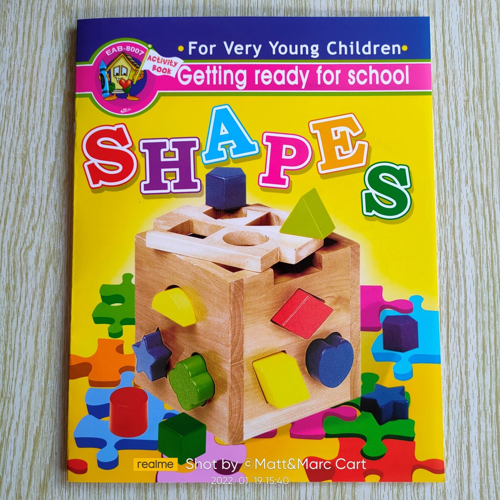 Basic Shapes Activity Book color it connect the dots match it write its ...