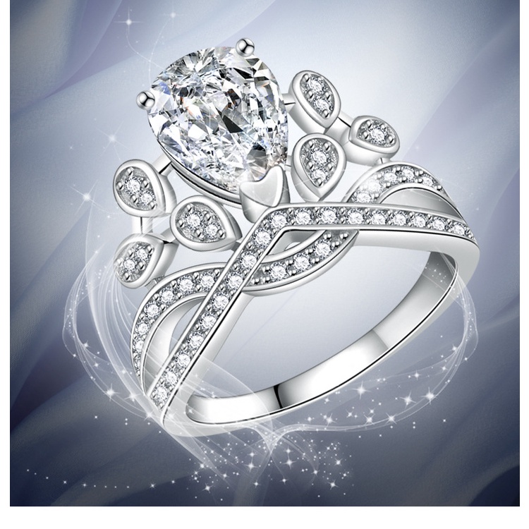 Gold Classic Crown Diamond Ring Drop Shape S925 Sterling Silver AAAAA Zircon Female | Shopee ...