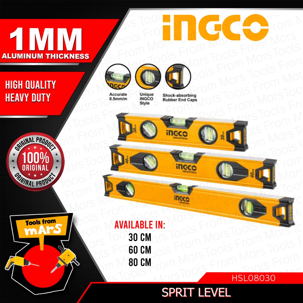 INGCO Spirit Level 30cm /40cm /60cm /80cm Aluminum Leveling Tool SOLD ...