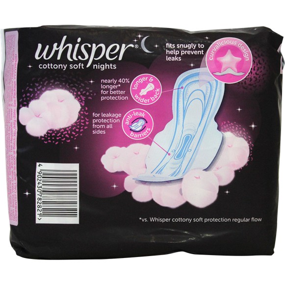 Whisper Napkin Cottony Clean Extra Long with Wings | 10pcs | Shopee ...