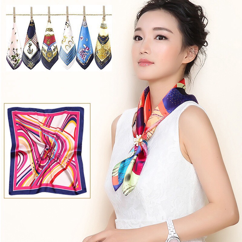 【TGS】Women Elegant Square Silk Feel Satin Scarf Small Vintage Head Neck ...