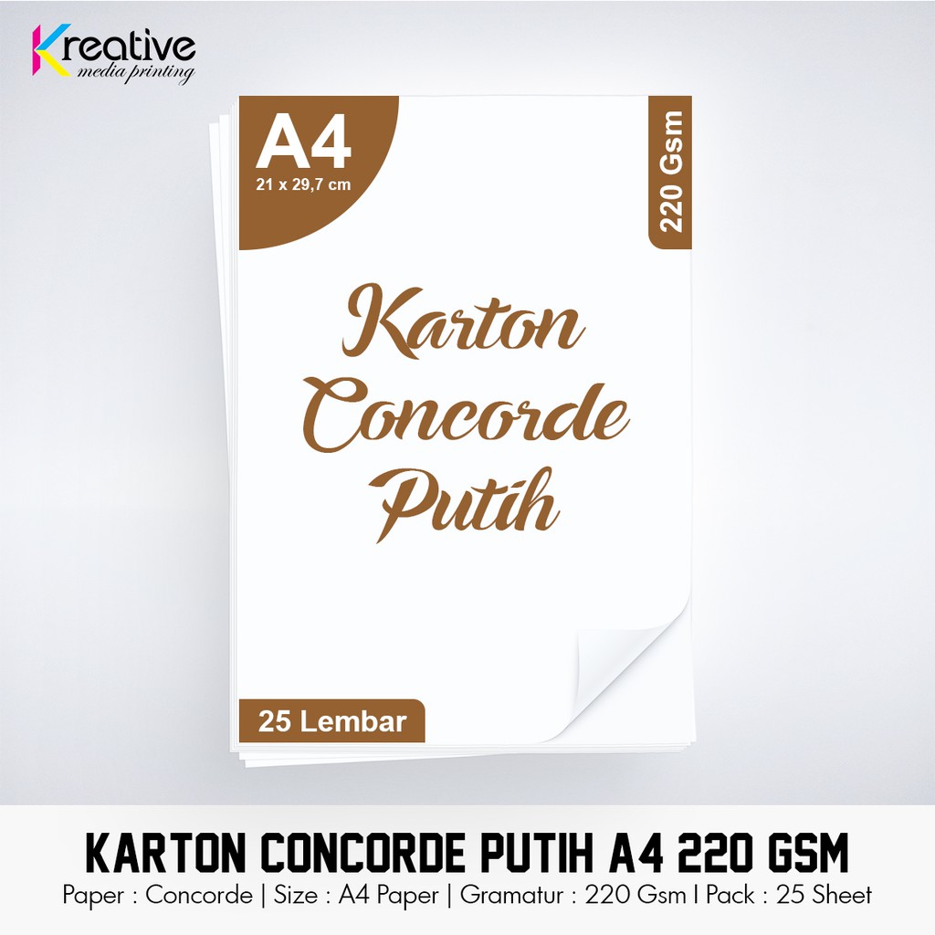 White Concorde Cardboard Paper (A4 / 220 gsm / 1 pack = 25 sheets ...