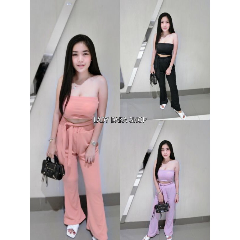 LADY DAKA SHOP A Set Of Strapless Bandeau Tied At The Waist With Wide ...