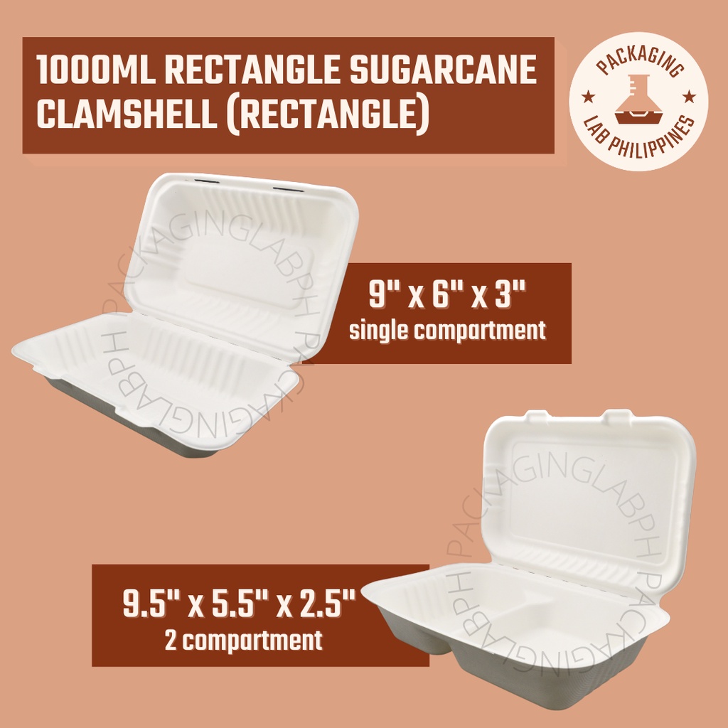 [10pcs] 1000ml Rectangle Sugarcane Clamshell (rectangle) | Shopee ...