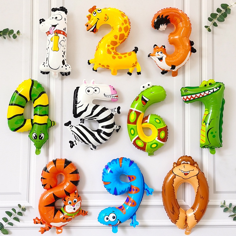 16 Inch Safari Animal Number Balloons Jungle Foil Balloon Tiger Dog Dog ...