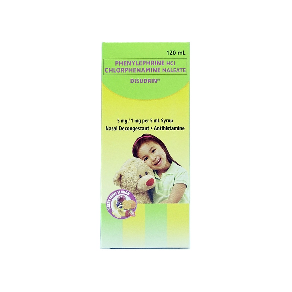Disudrin Phenylephrine HCI+Chlorphenamine Maleate 5mg/1mg per 5ml 120mL ...