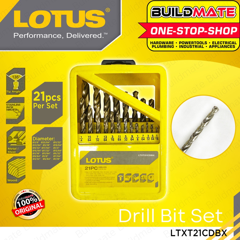 LOTUS HSS-CO Drill Bit 21PCS/SET For Wood , PVC , Metal LTXT21CDBX ...