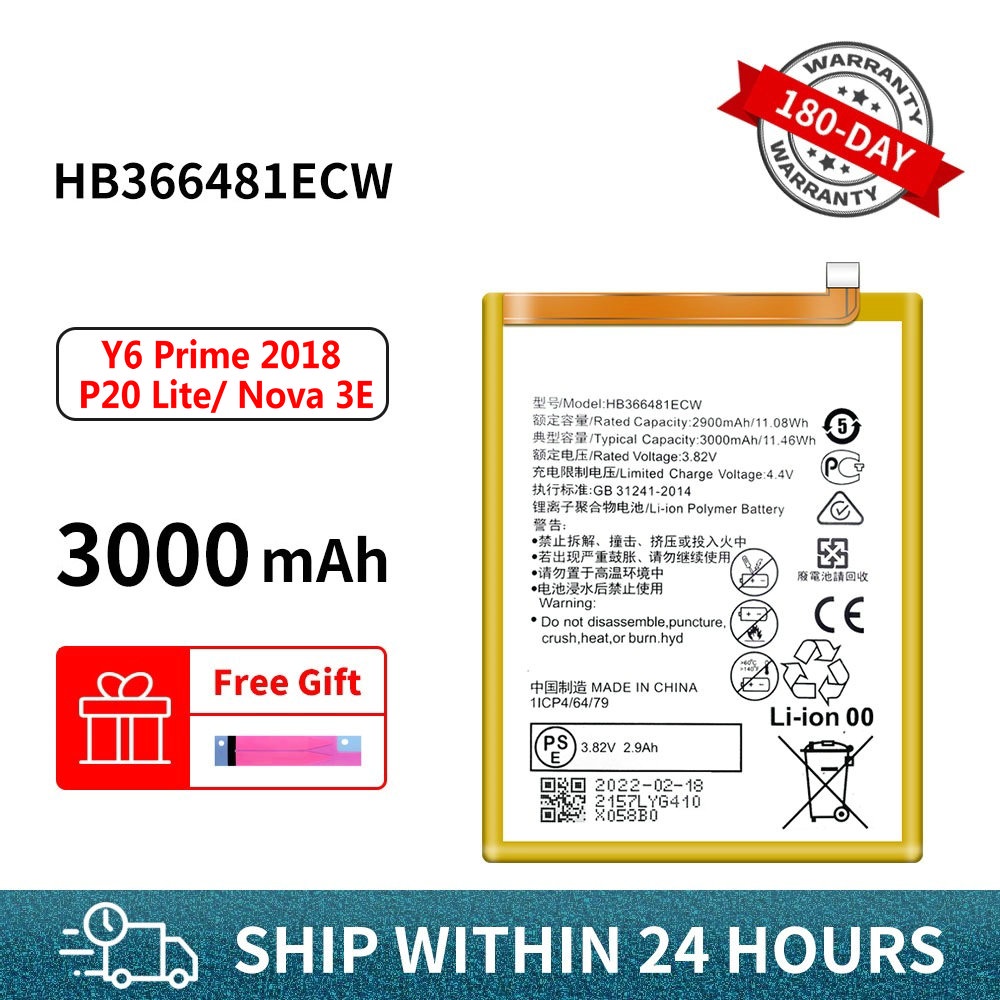 HB366481ECW Battery For Huawei P20 Lite Nova 3E/Y6 Prime 2018/Honor 9 ...