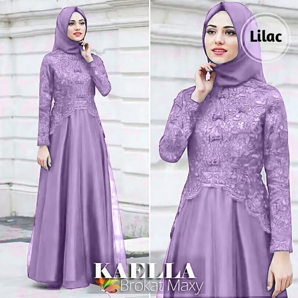 Latest Gamis Brukat Kaella Maxi LILAC Color Women's Gamis Brukat Kaella ...