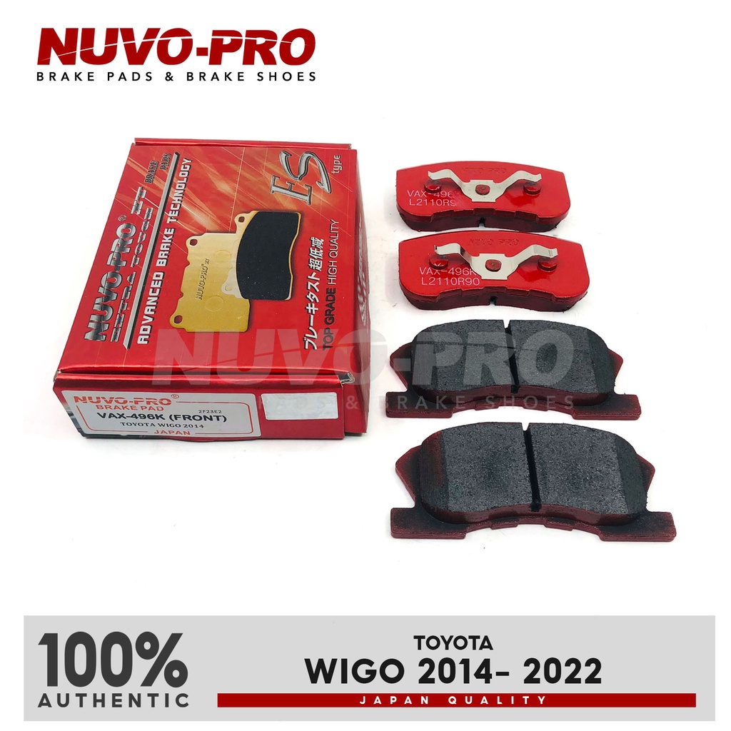 Nuvo-Pro Brake Pad Front Toyota Wigo 2014-2022 VAX-496K SET | Shopee ...