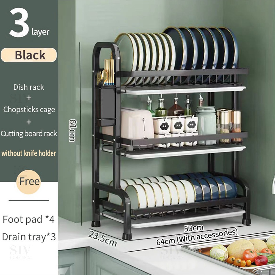 Siv 2/3-Tier Dish Rack Dish Drainer Dish Cabinet Kitchen Countertop ...