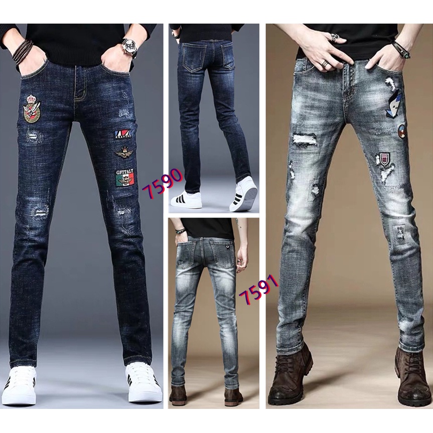 Embroidery Denim Pants For Men's Fashion Casual Attire Slim Fit Jeans ...