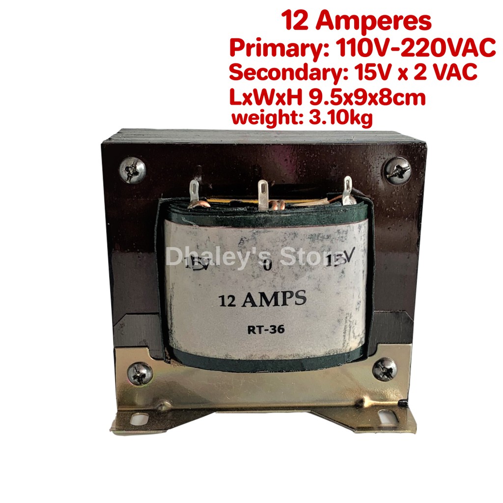 12A 15V Transformer Primary: 110-220VAC Secondary: 15VAC x 2 Center Tap ...