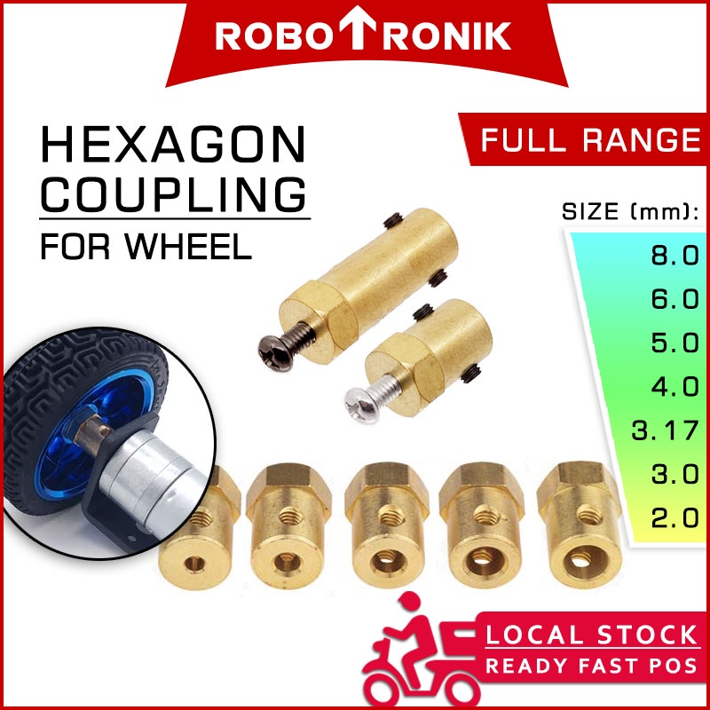 Brass Coupling Hexagon for Motor Shaft to Wheel 2 3 3.17 4 5 6 8 mm ...