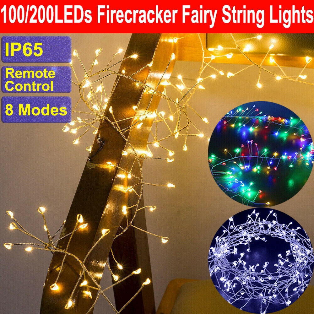 100/200LED Remote Control Christmas Firecracker Fairy String Night ...