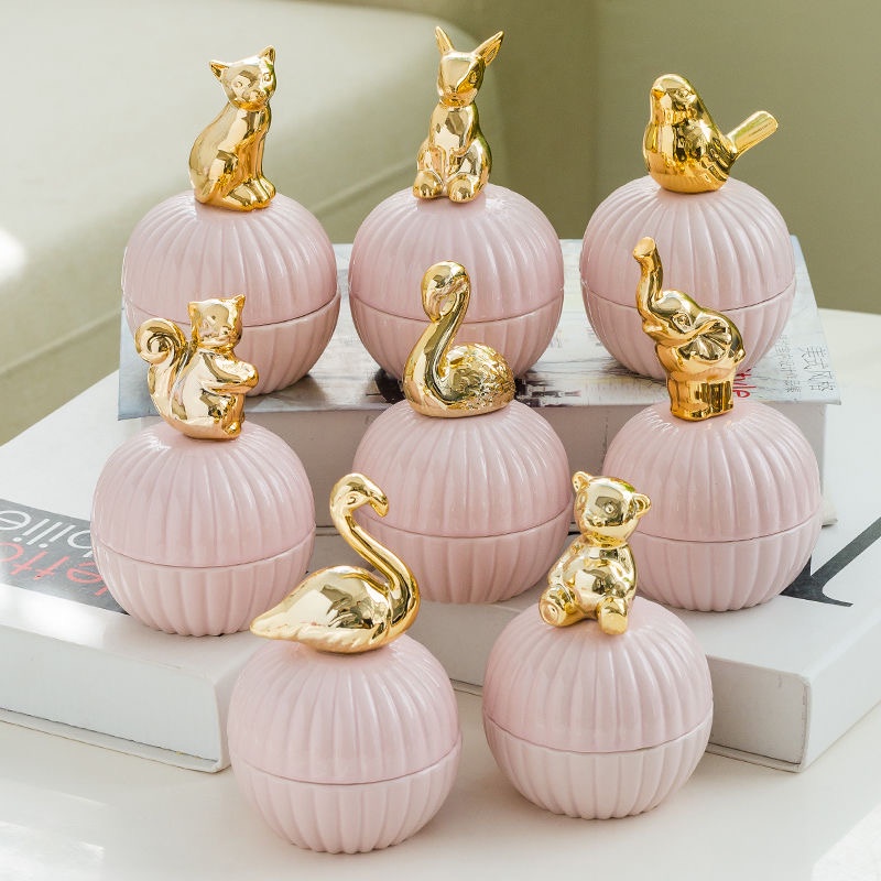 MINI Ceramic Animal Storage Jars Bear Rabbit Cover Spices Candy Tank ...
