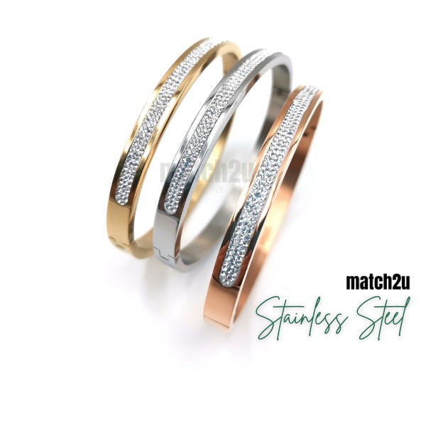 Stainless Steel Bangles Simple Diamonds Titanium Gelang Elegant ...