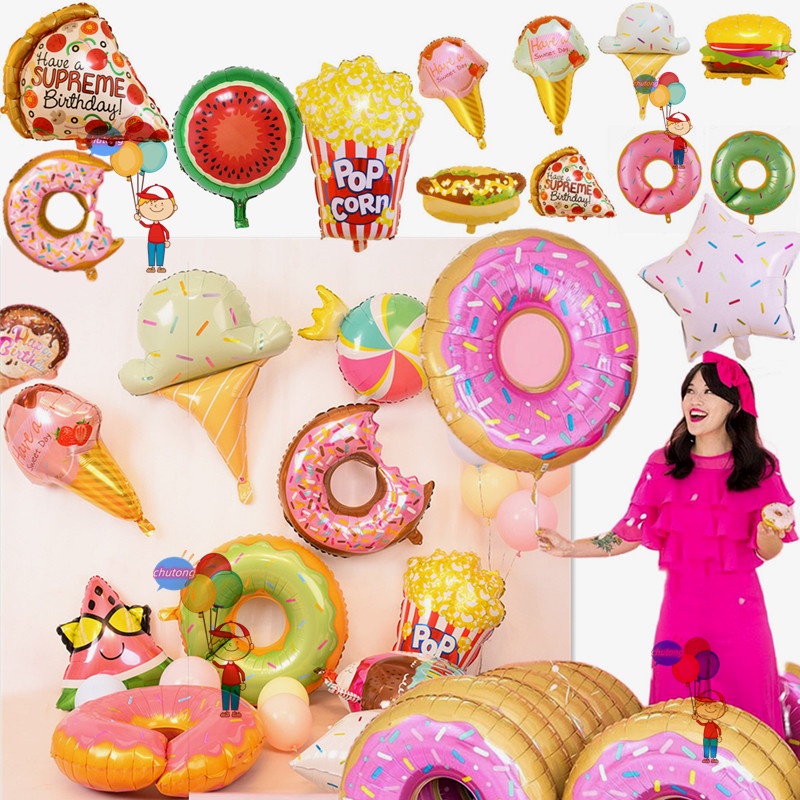 Donuts Ice Cream Foil Balloon Pizza hot dog Fast Food Dessert Baby ...
