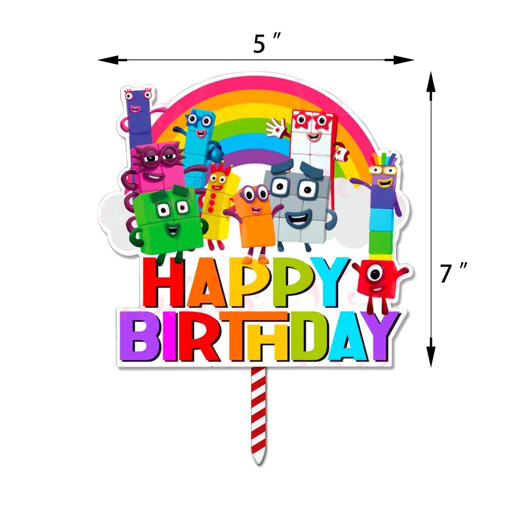 Number Block Theme Banner Cake Topper Balloon Happy Birthday Party ...