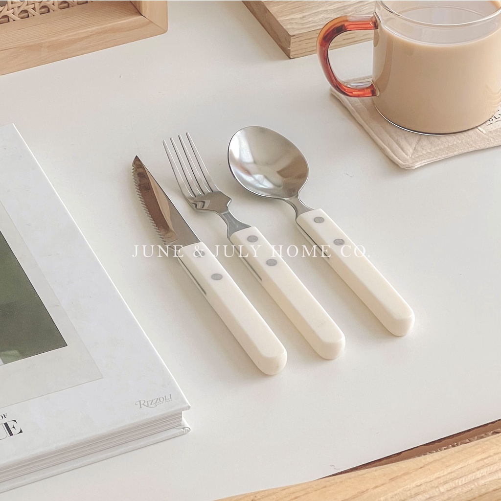 JUNE & JULY French Bistro Ivory Handle Flatware Set | Shopee Philippines