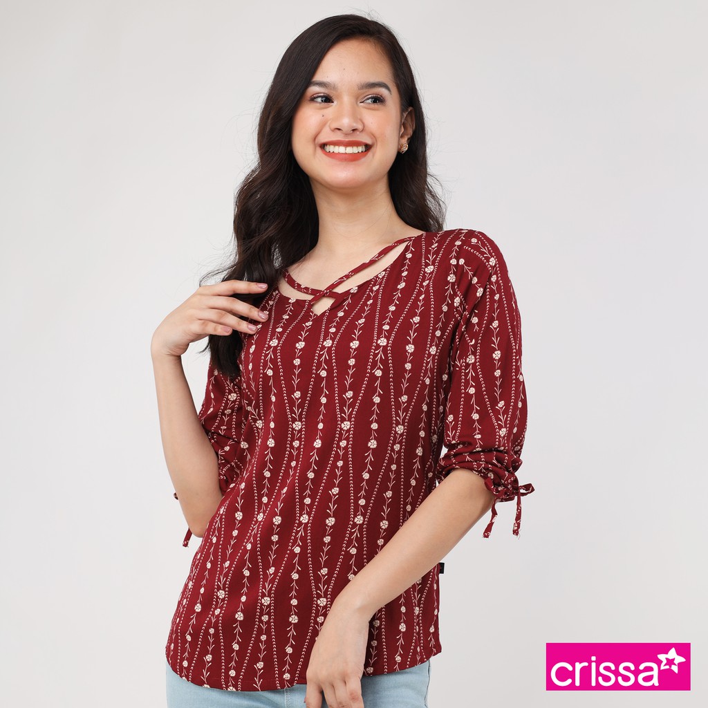 Crissa Woven Printed Rayon 3/4"blouse CLT18-1142 (Maroon) | Shopee ...