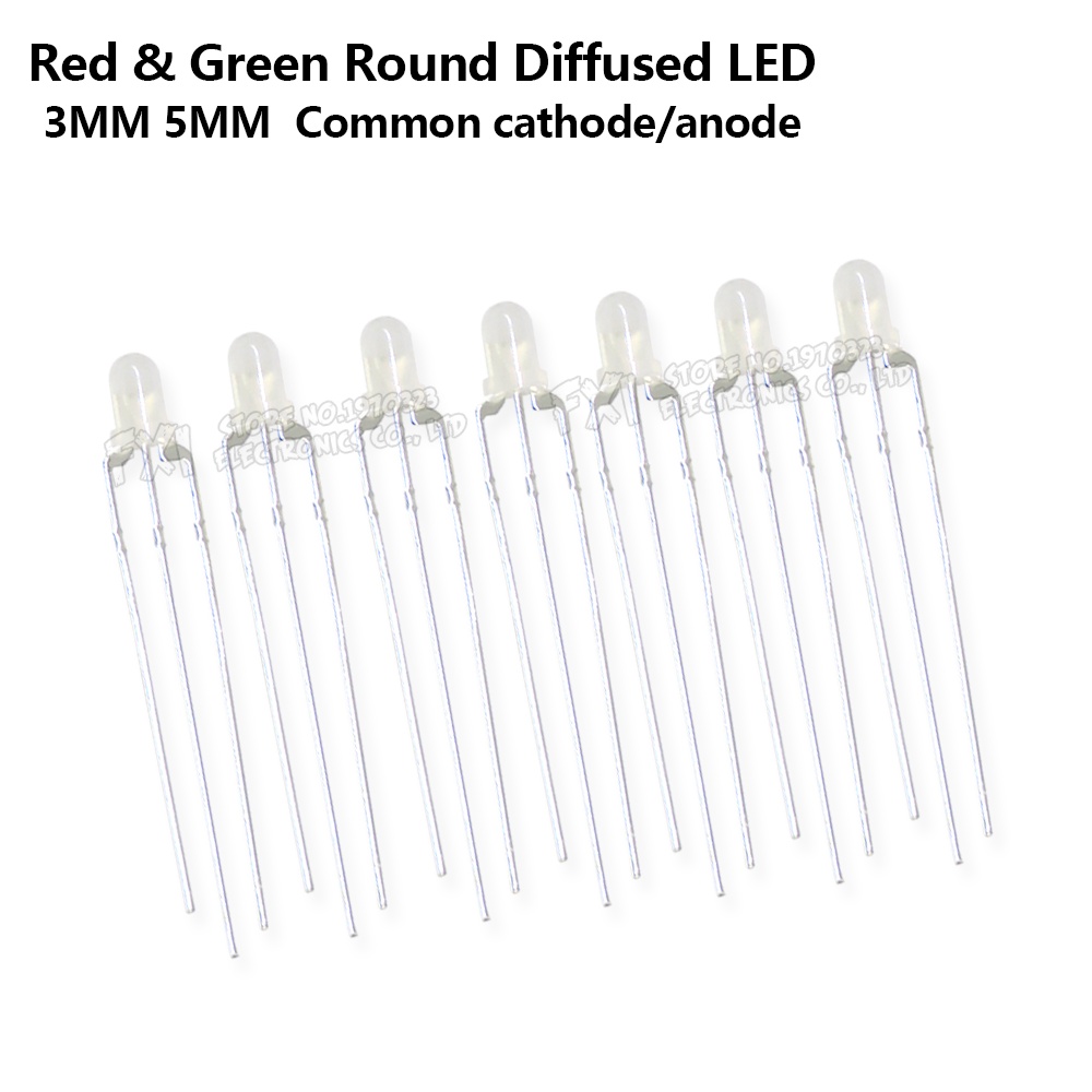 100PCS LED 3MM 5MM Round Diffused Red & Green two Color Common cathode ...