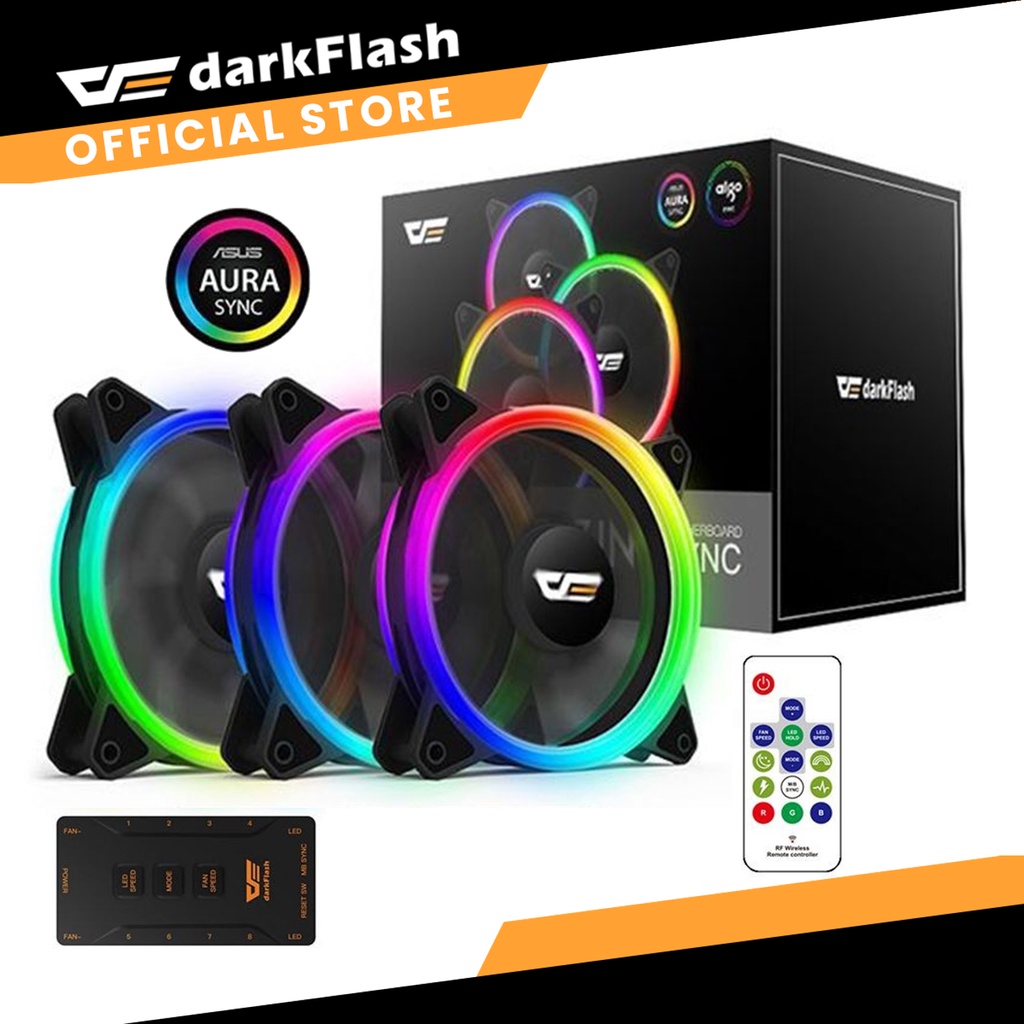 DarkFlash DR12 PRO 3in1 3Double ring fan+Control+remote contro RGB FANS ...