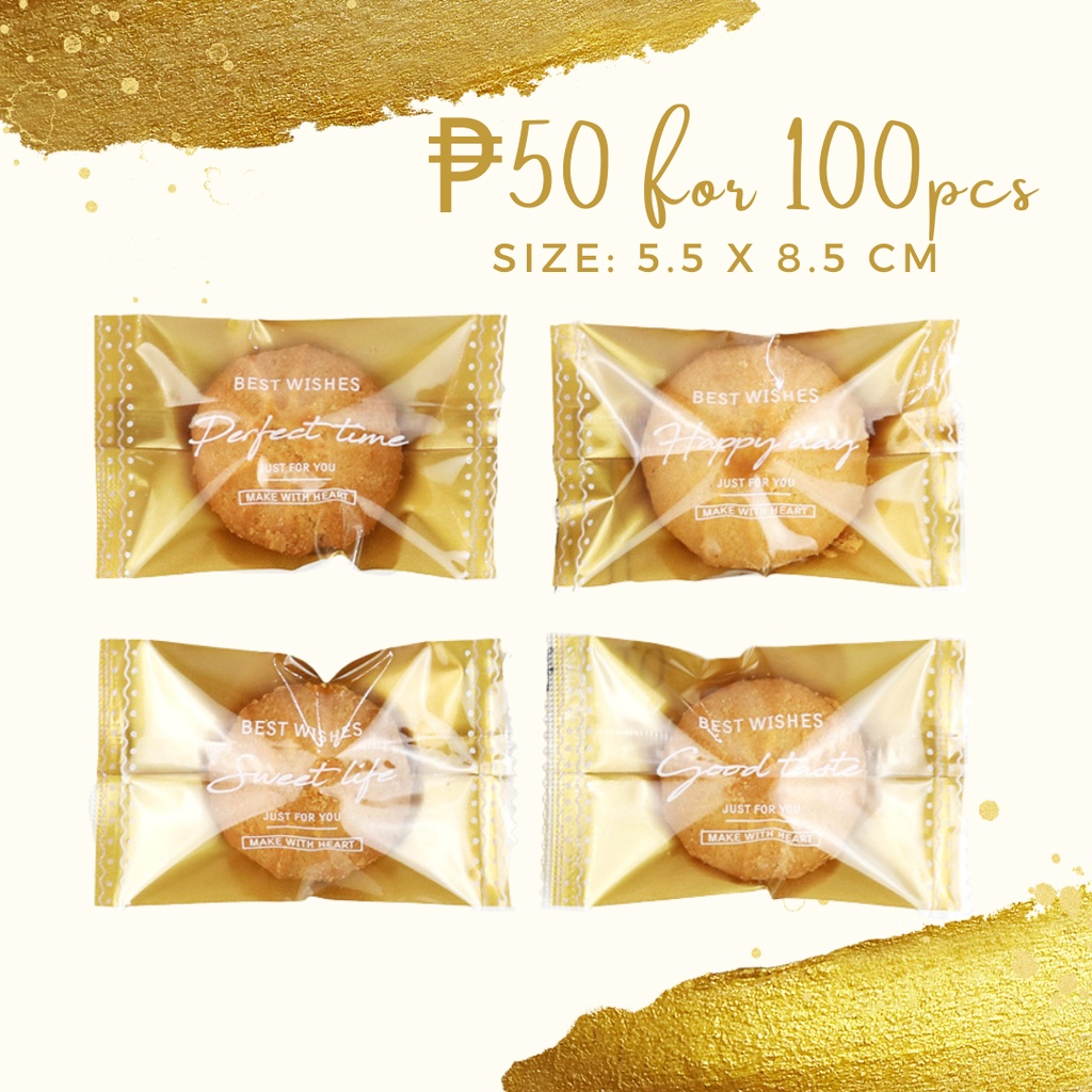 FP1365 (100pcs) 5.5x8.5 CM Gold Cookie Bag Candy Cookie for Seal Pastry ...