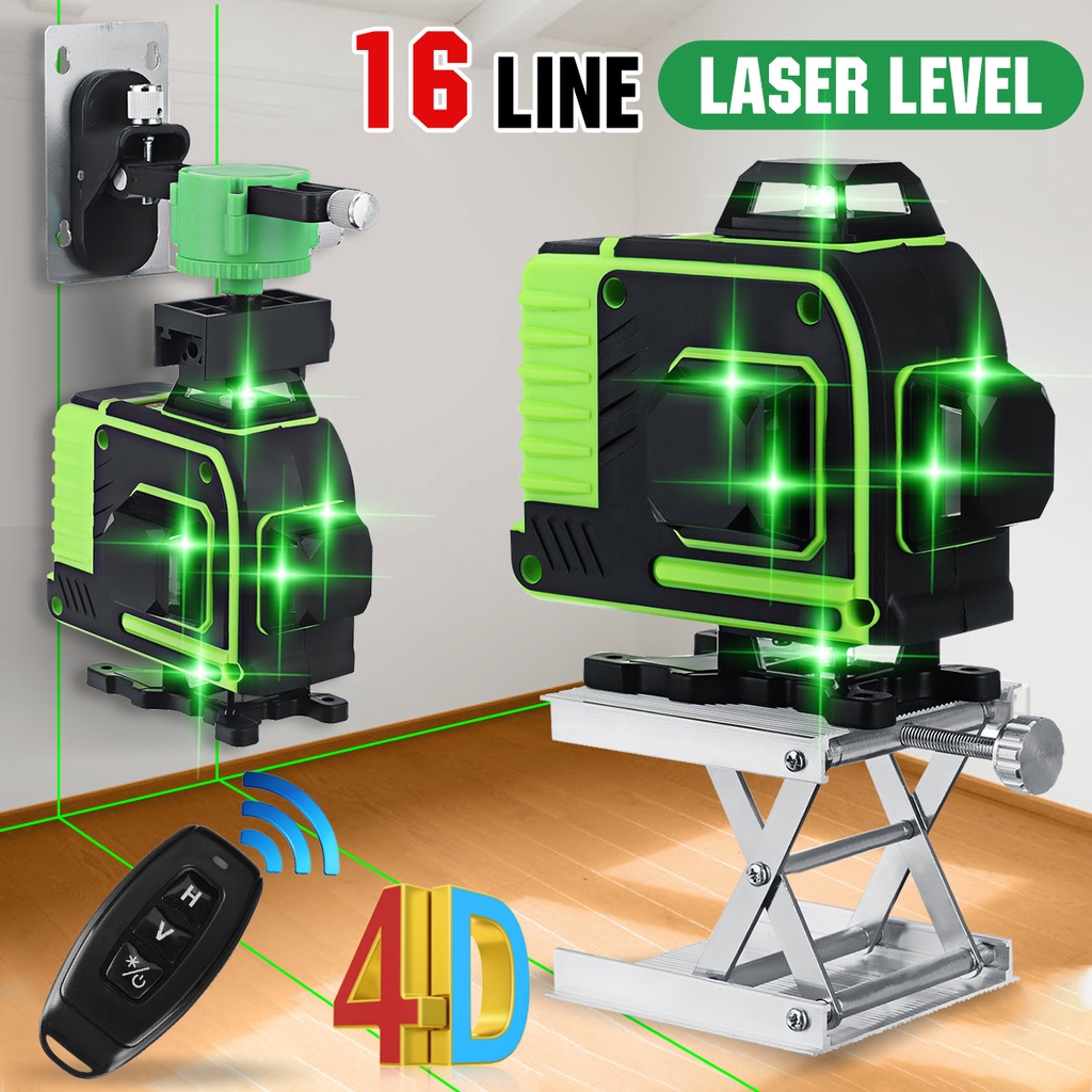 4D 16 Lines Green Laser Levels 360 Horizontal &Vertical Cross Lines With Auto Self-Leveling ...