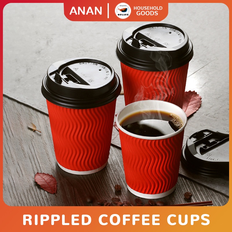 25pcs Rippled Coffee Cups with Optional Lids 8oz/12oz/16oz | Shopee ...
