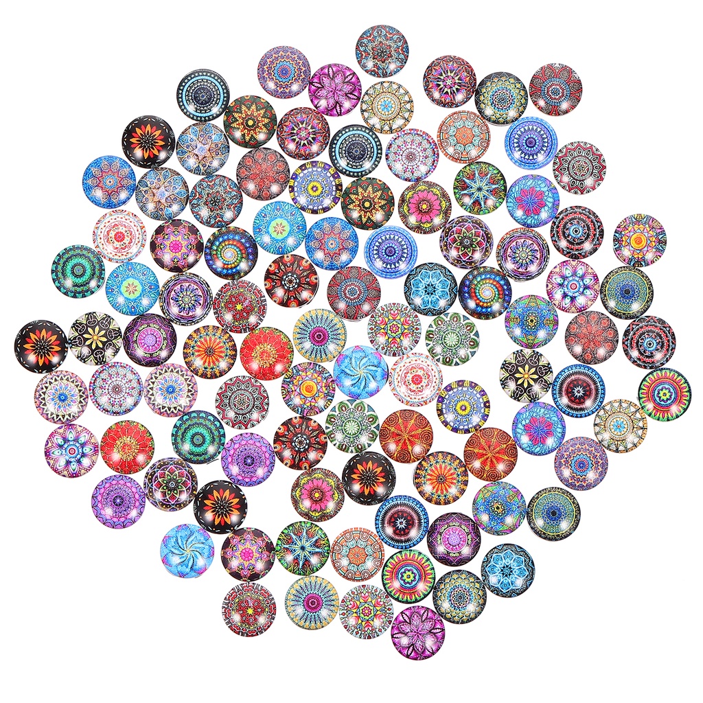 [READY STOCK] 100 Pcs Glass Patch Necklace Pendant Mosaic Printed Dome ...