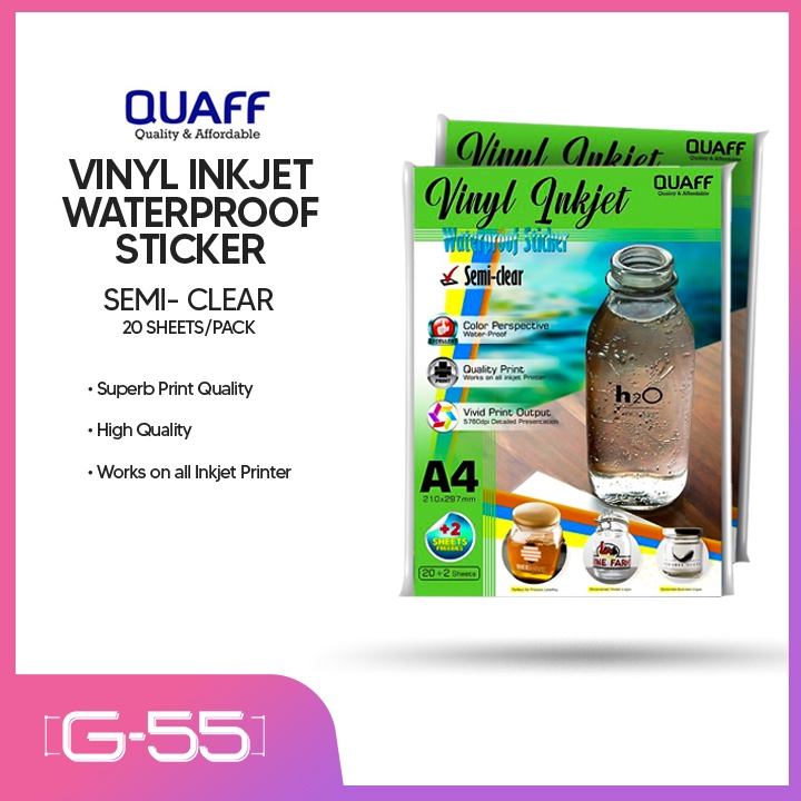 QUAFF Semi Clear Transparent Vinyl Inkjet Sticker WATERPROOF A4 Size ...