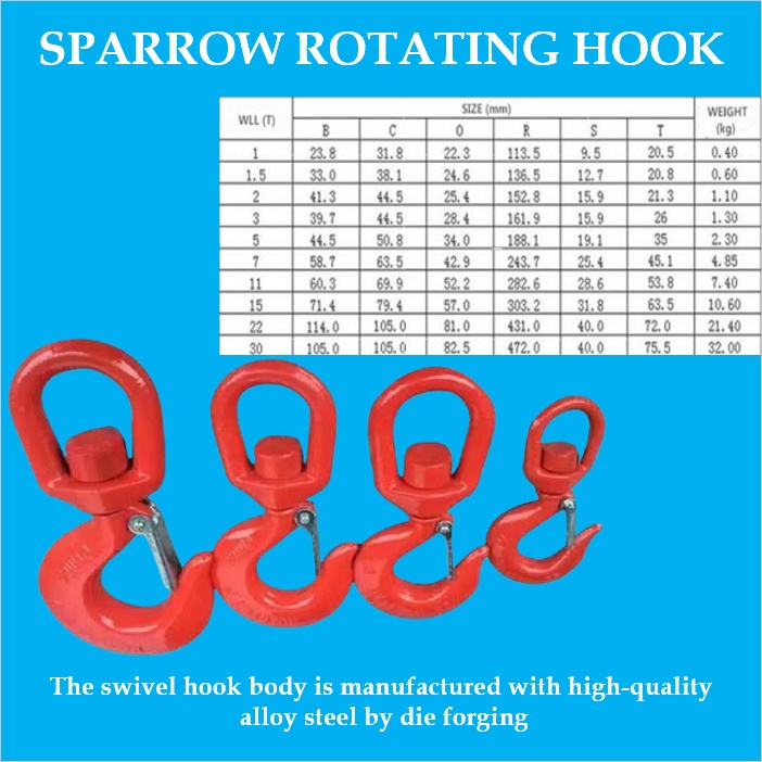 1T 3T Sparrow Rotating Hook Carbon Steel Swivel Hook With Latches ...