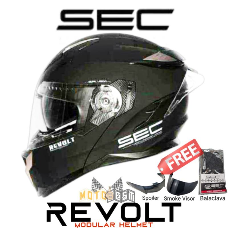 SEC Revolt Modular Helmet Solid Colors + FREE Extra Smoke Visor ...