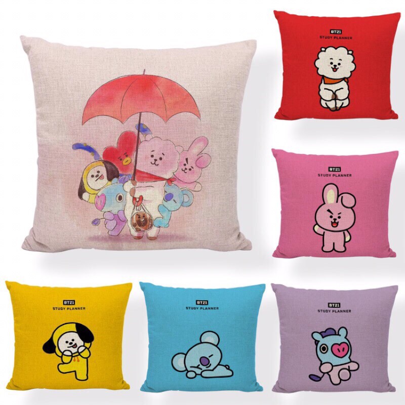 BT21 BTS KPOP anime boy hug pillowcases cotton linen pillowcase sofa ...