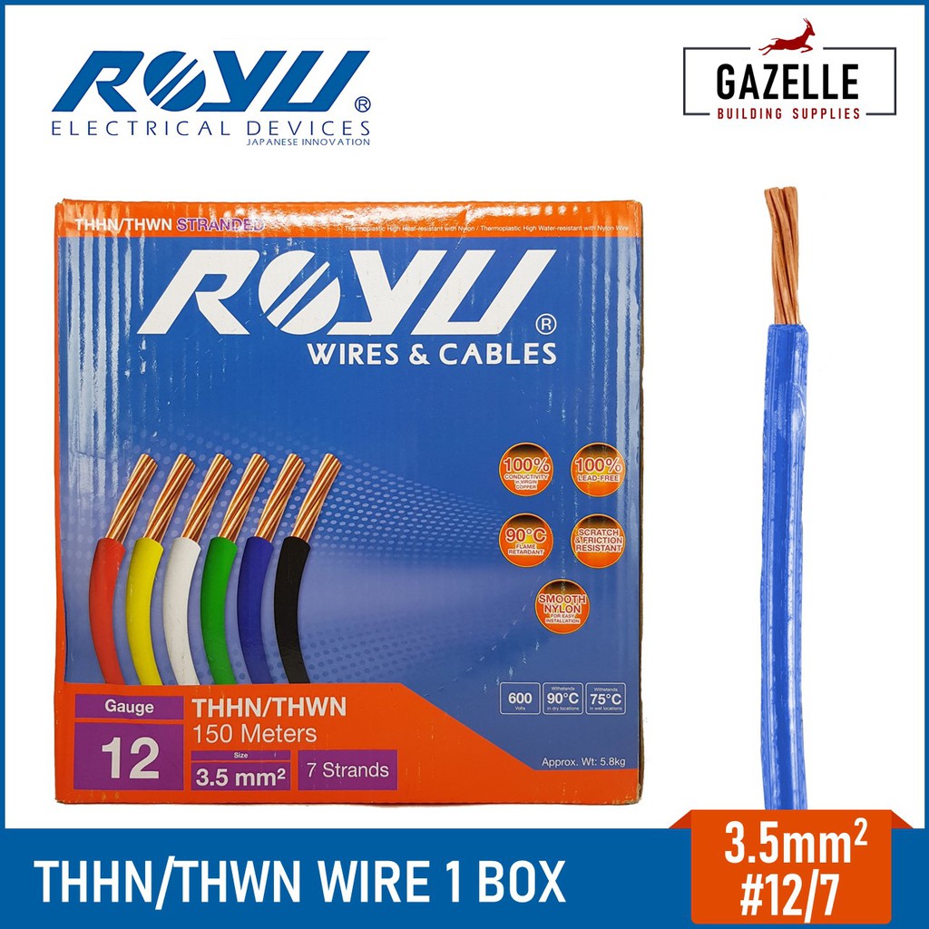 Royu THHN/THWN Stranded Wire Gauge #14 (2.0mm²), #12 (3.5mm²), #10 (5.0mm²), #8 (8.0mm²) - 1 BOX ...