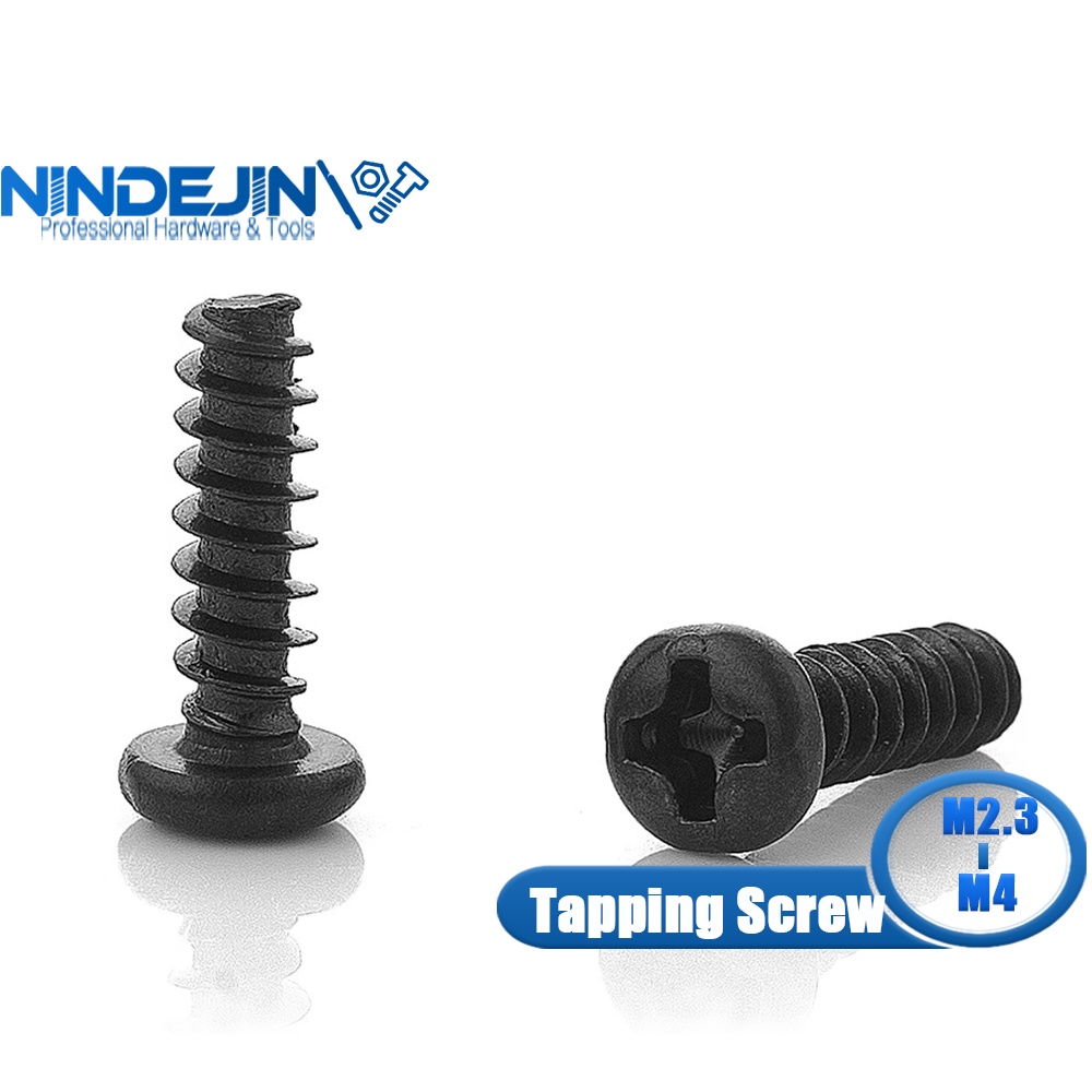 NINDEJIN M2.3 M2.6 M3 M4 Cross Recessed Pan Head Self Tapping Screw Black Carbon Steel Phillips ...