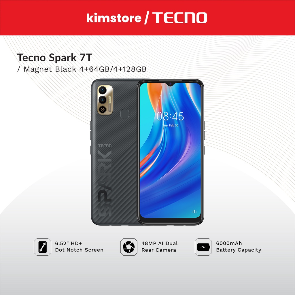Tecno Spark 7T 4gb+64gb Octa-Core, 6.52 Inch Display, 48mp Ai Dual Camera with Quad Flash ...