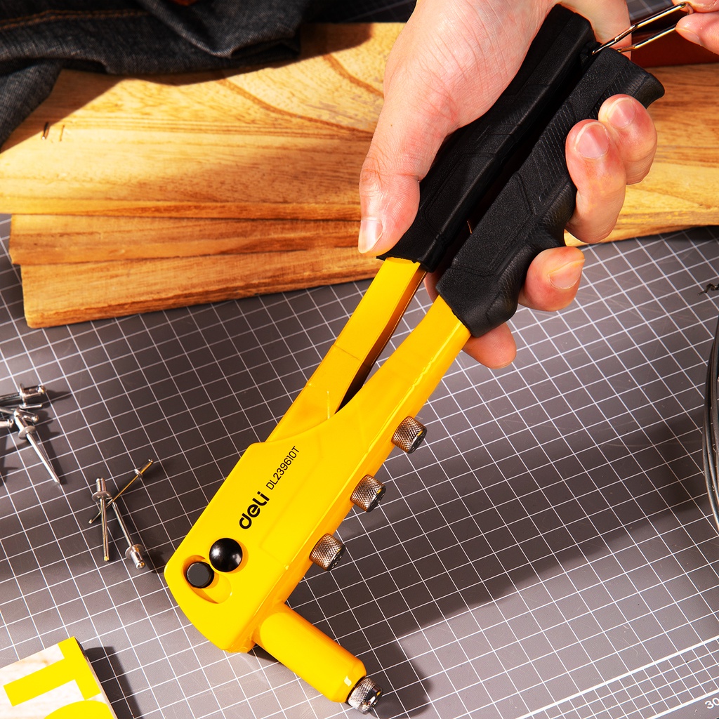 Deli Hand Riveter Set 4 Nozzles Heavy Duty Rivet Gun Tool + 60PCS ...