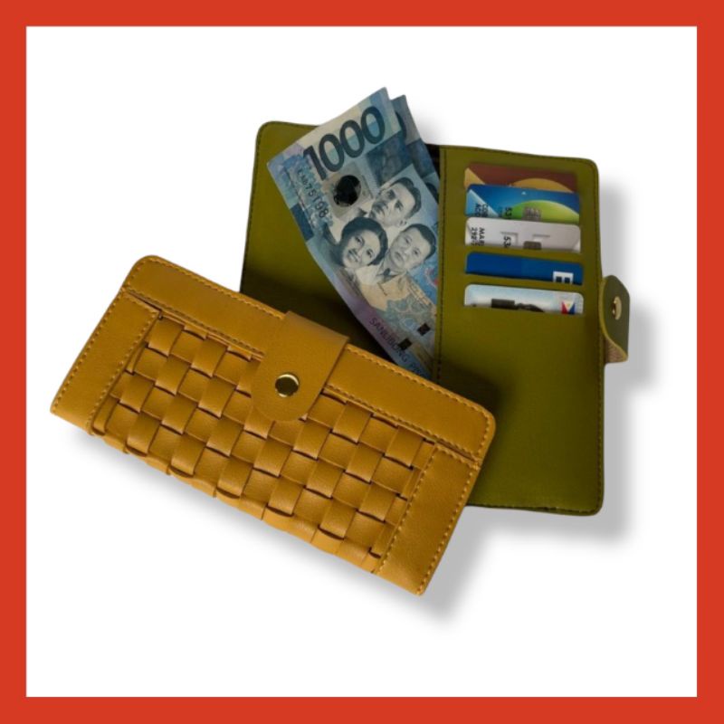Tega Woven Faux Leatherette Long Wallet with Card Slots | Shopee ...